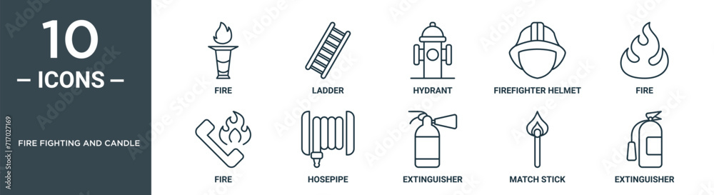 fire fighting and candle outline icon set includes thin line fire ...