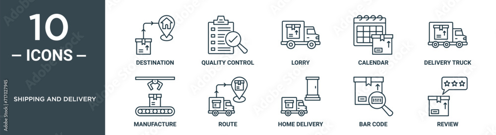 shipping and delivery outline icon set includes thin line destination ...