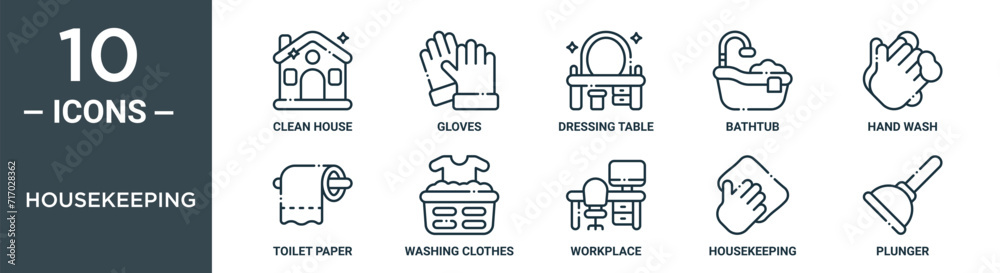 housekeeping outline icon set includes thin line clean house, gloves ...