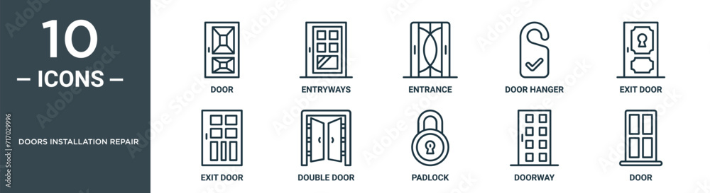 doors installation repair outline icon set includes thin line door ...
