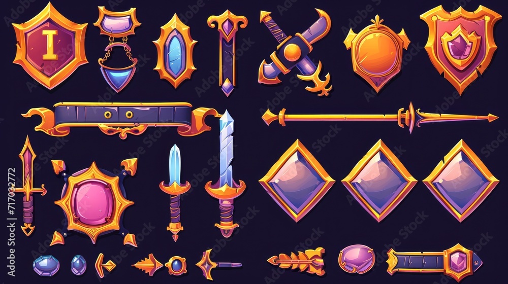 Ilustração Do Stock Game Ui Elements With Gold Frames In Medieval Style Buttons Banners