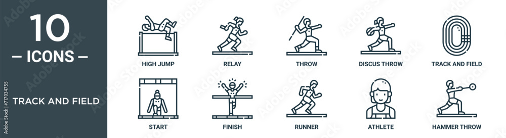 Vetor de track and field outline icon set includes thin line high jump ...