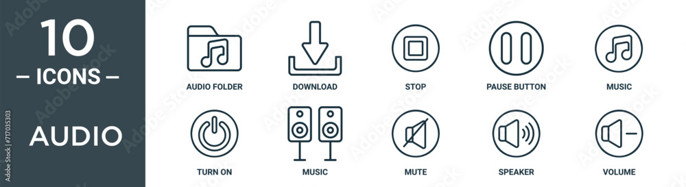 Vetor de audio outline icon set includes thin line audio folder ...
