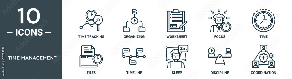 time management outline icon set includes thin line time tracking ...