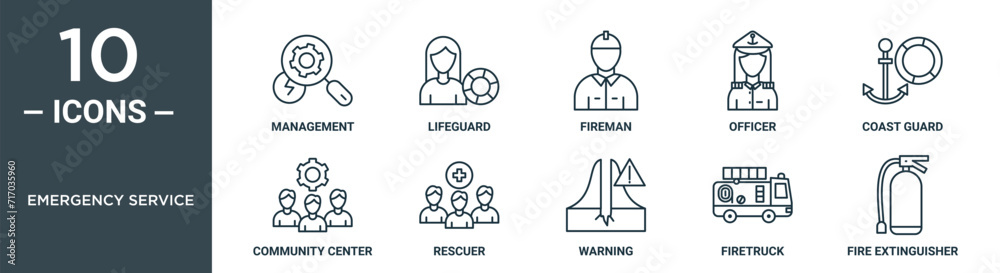 emergency service outline icon set includes thin line management ...