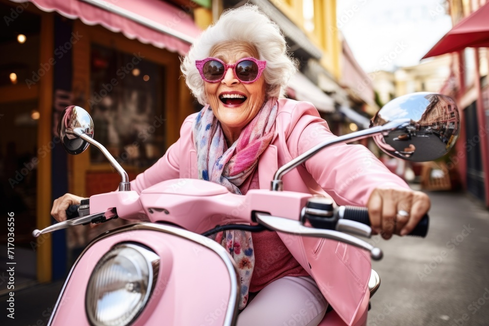 An old lady on a moped. Grandma rides a scooter. The extreme of an ...