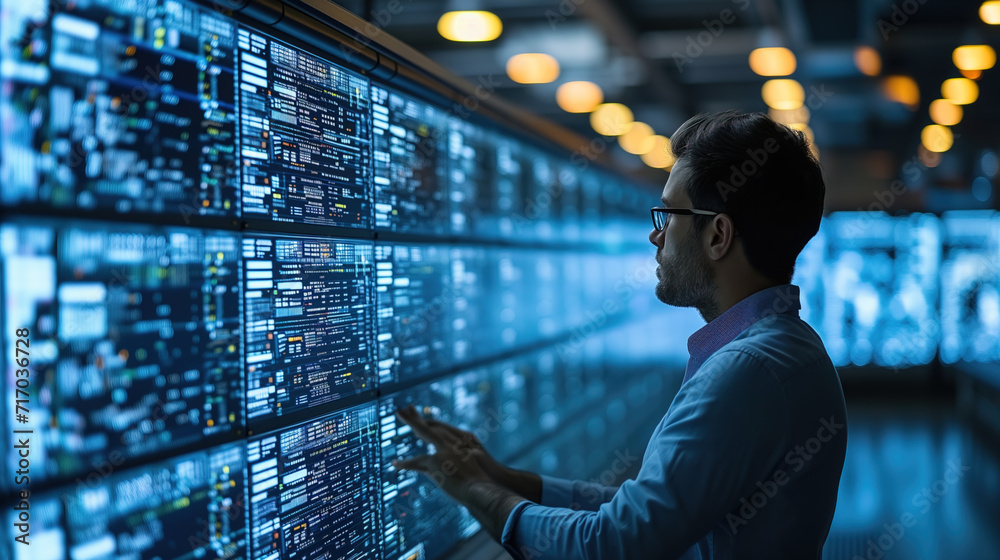 Stockfoto big data technology sorting . Scientist computing, analyzing and visualizing complex ...