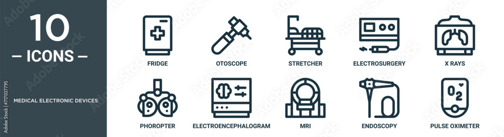 medical electronic devices outline icon set includes thin line fridge ...