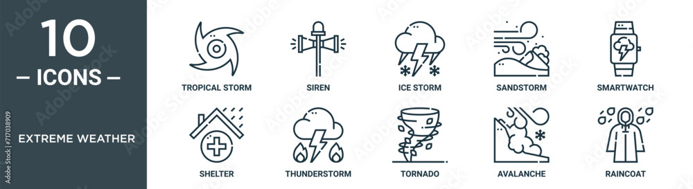 extreme weather outline icon set includes thin line tropical storm ...