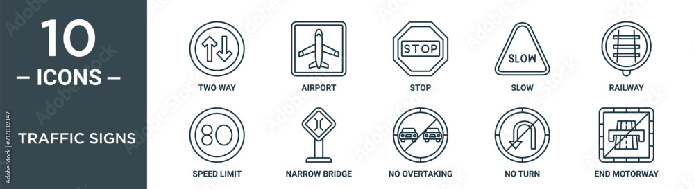 traffic signs outline icon set includes thin line two way, airport ...
