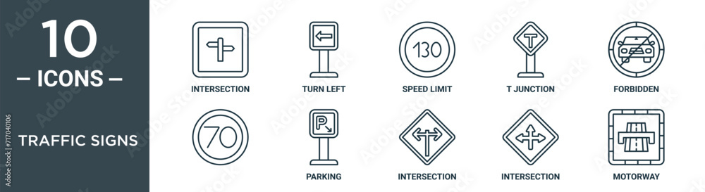 traffic signs outline icon set includes thin line intersection, turn ...