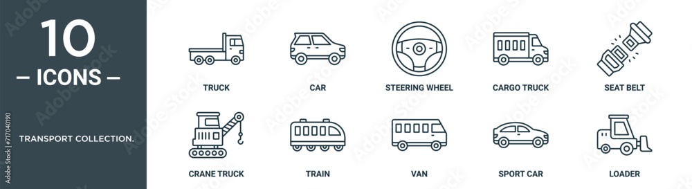 transport collection. outline icon set includes thin line truck, car ...