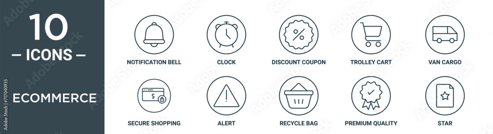 Vetor de ecommerce outline icon set includes thin line notification ...