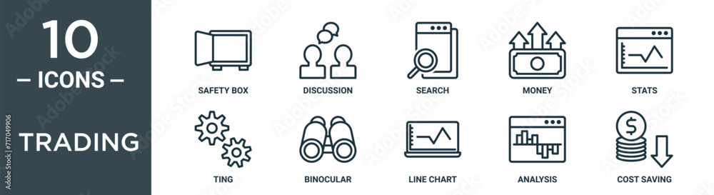 trading outline icon set includes thin line safety box, discussion ...