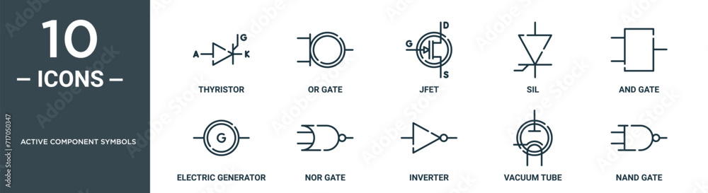 active component symbols outline icon set includes thin line thyristor ...