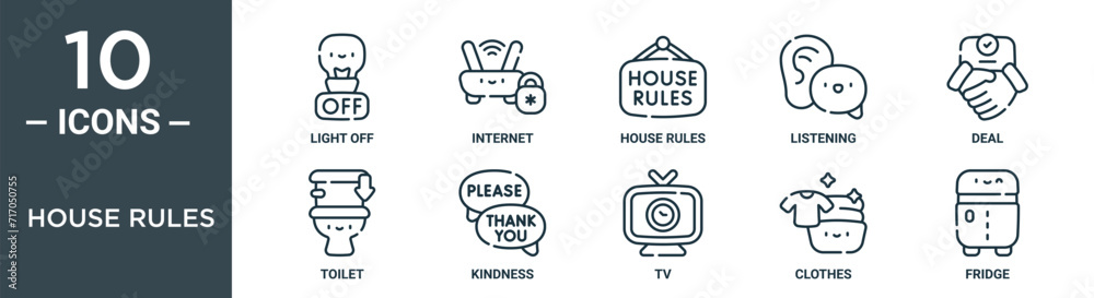 house rules outline icon set includes thin line light off, internet ...