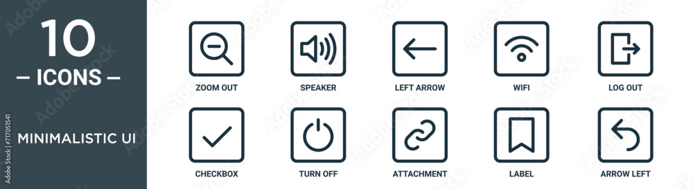minimalistic ui outline icon set includes thin line zoom out, speaker, left arrow, wifi, log out ...