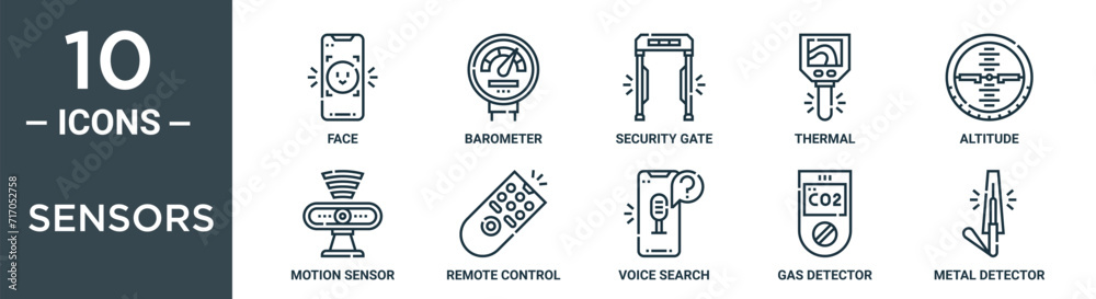 sensors outline icon set includes thin line face, barometer, security ...