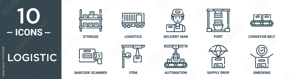 logistic outline icon set includes thin line storage, logistics ...