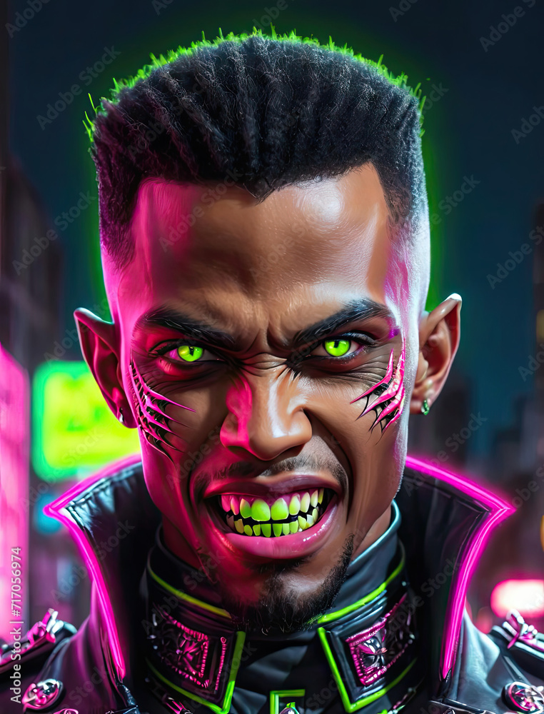 Artistic Portrait of a Light-Skinned Black Male Vampire in Cyberpunk ...