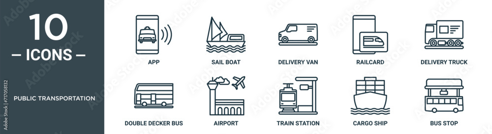 public transportation outline icon set includes thin line app, sail ...