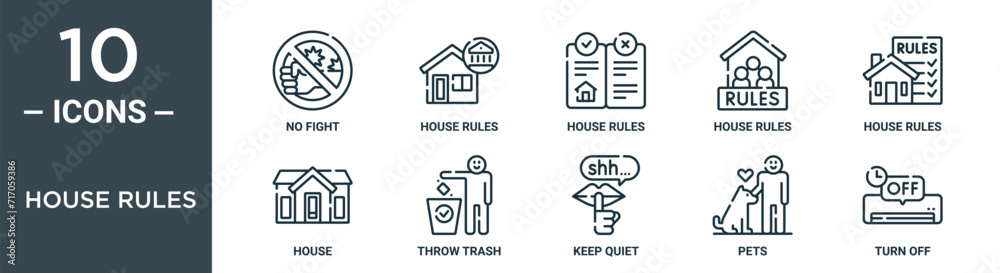 house rules outline icon set includes thin line no fight, house rules ...