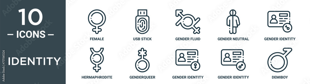 identity outline icon set includes thin line female, usb stick, gender ...