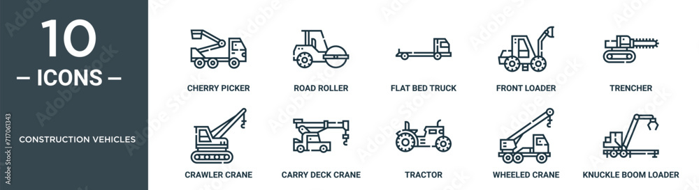 construction vehicles outline icon set includes thin line cherry picker ...