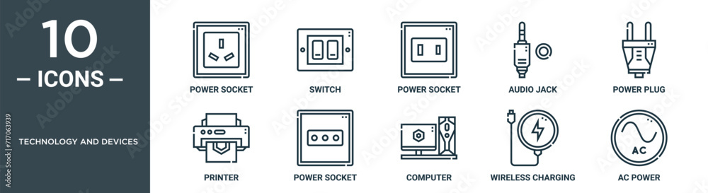 technology and devices outline icon set includes thin line power socket ...