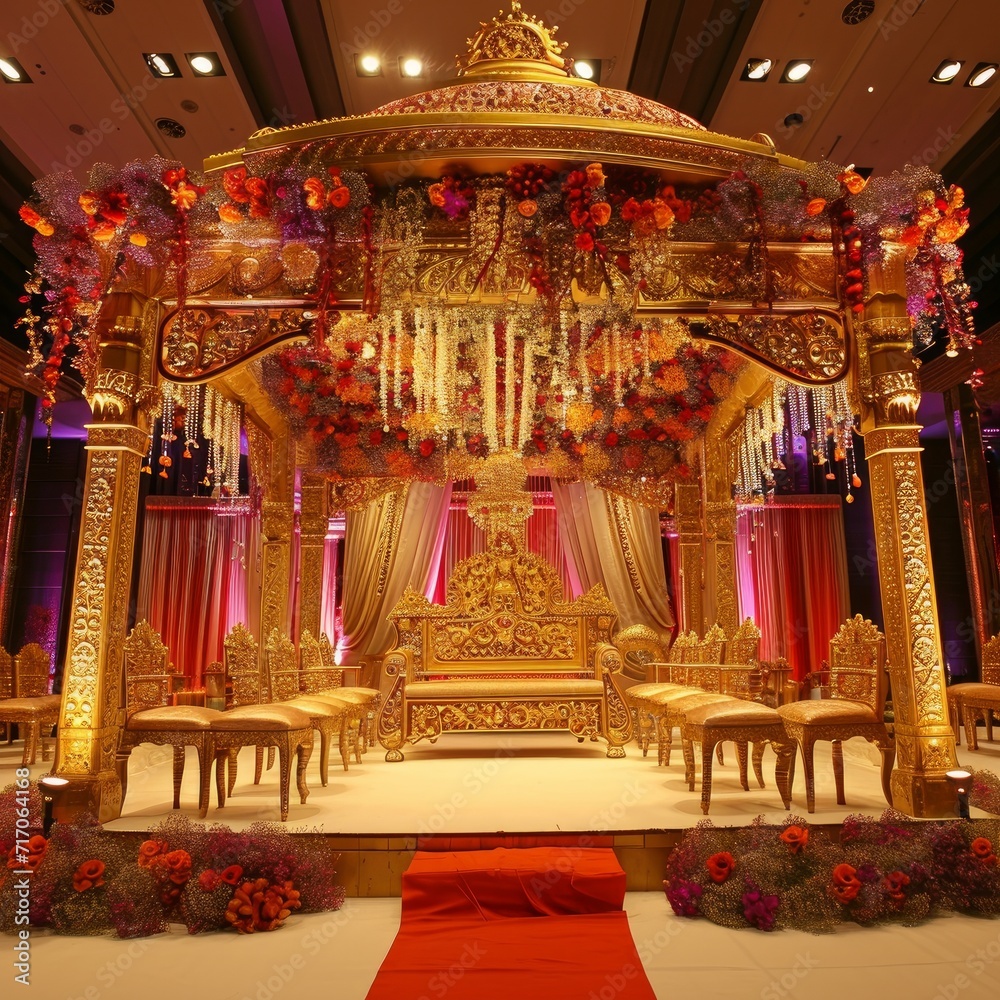 Wedding mandap and seating arrangement and very beautiful decoration ...