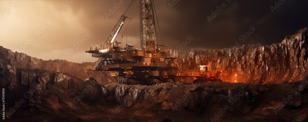 Drilling rig or well drilling technology . Modern huge equipment for ...