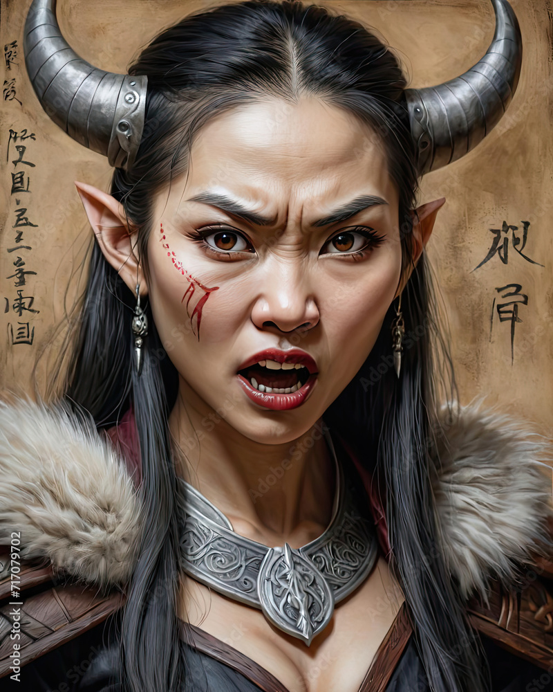 Artistic Portrait of a Light-Skinned Asian Female Viking Vampire in a ...