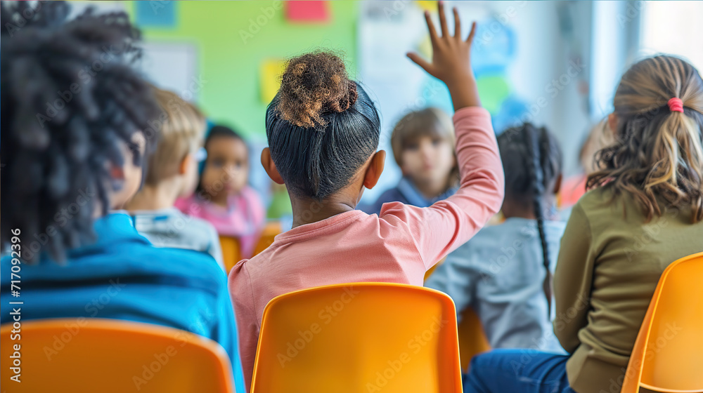 students in the classroom sit listening to the teacher who is teaching ...