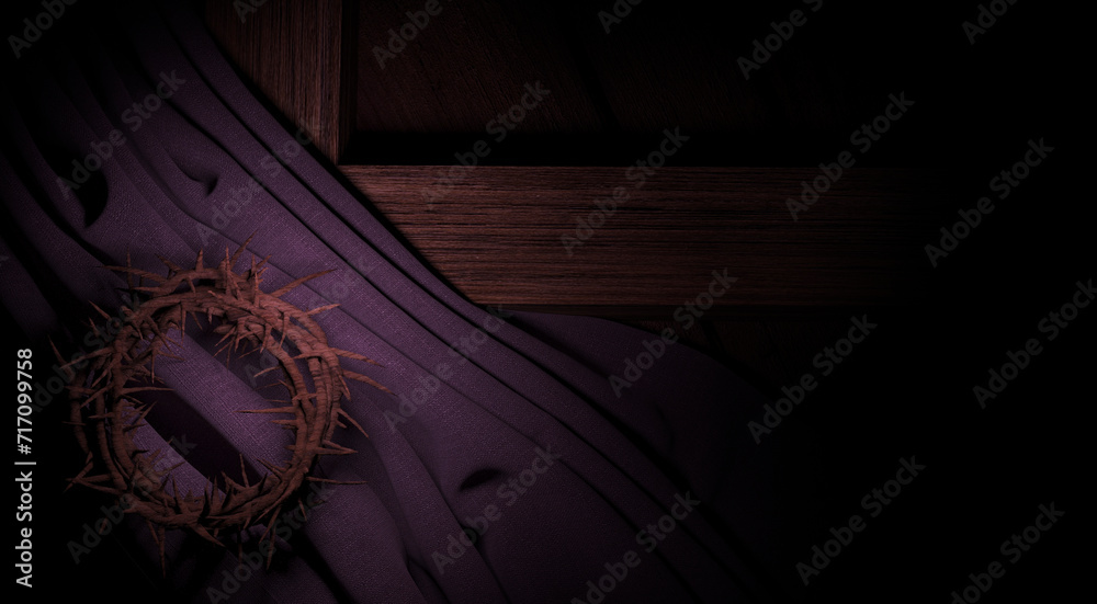 The crown of thorns of Our Lord Jesus Christ on the purple robe and on ...