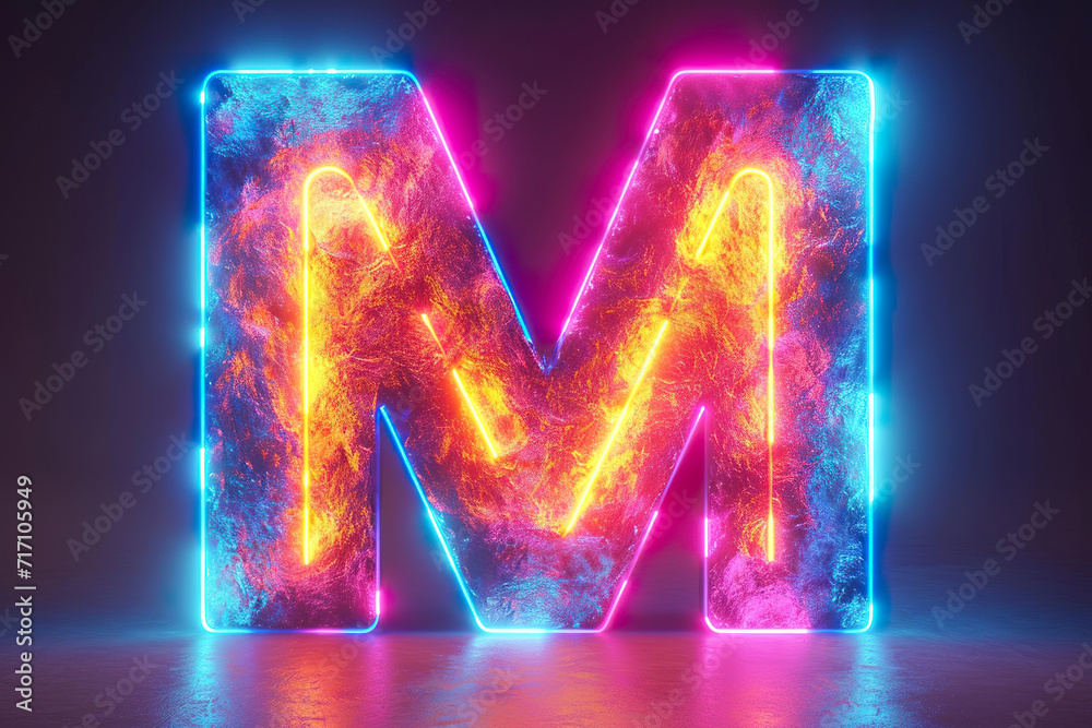 Letter M - colorful glowing outline alphabet symbol on blue lens flare ...