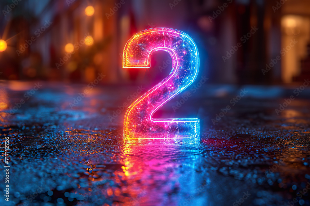 Number 2 - colorful glowing outline alphabet symbol on blue lens flare ...