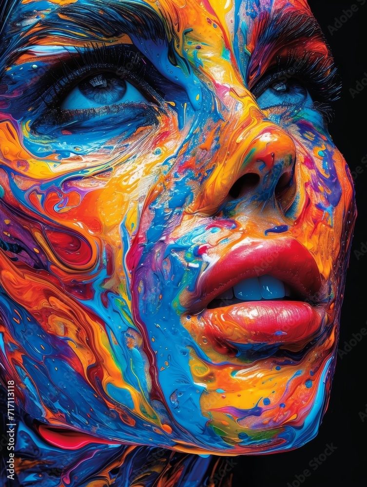 Psychedelic Beauty: Woman's Face Artfully Transformed with Swirling ...