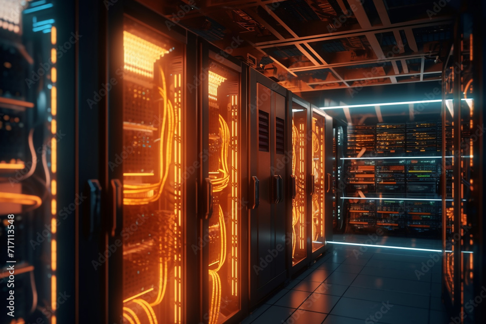 Server racks in computer network security server room data center ...