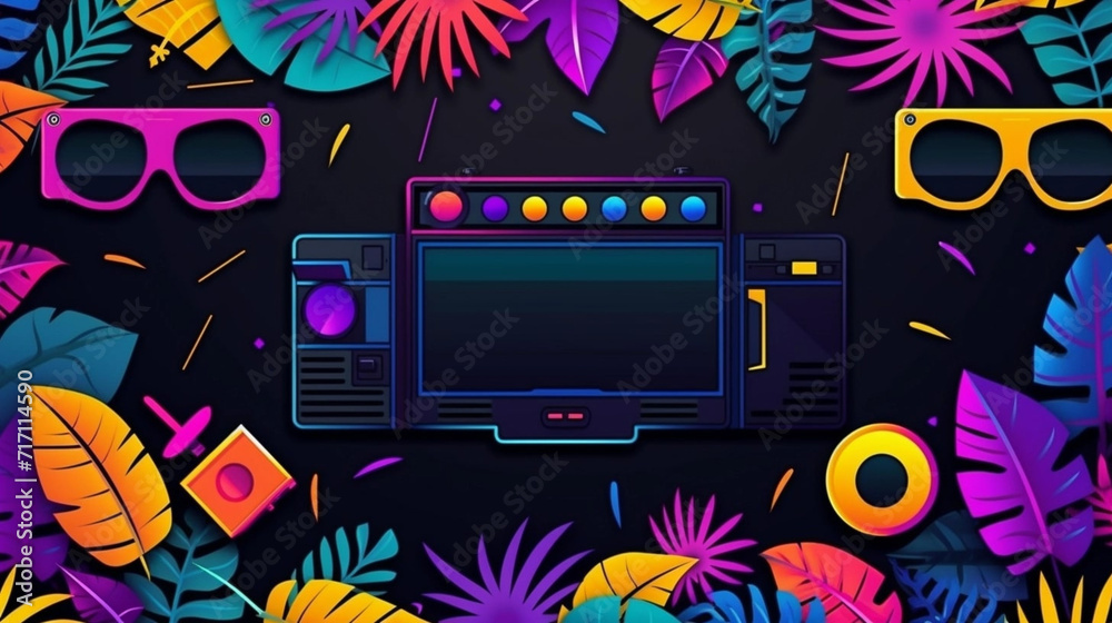 Back To The 90's Backdrop on black background, 90s Theme Party ...