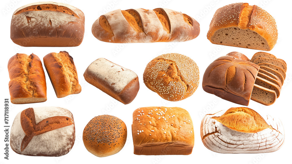 loaf of bread collection. Isolated transparent background Stock Photo ...