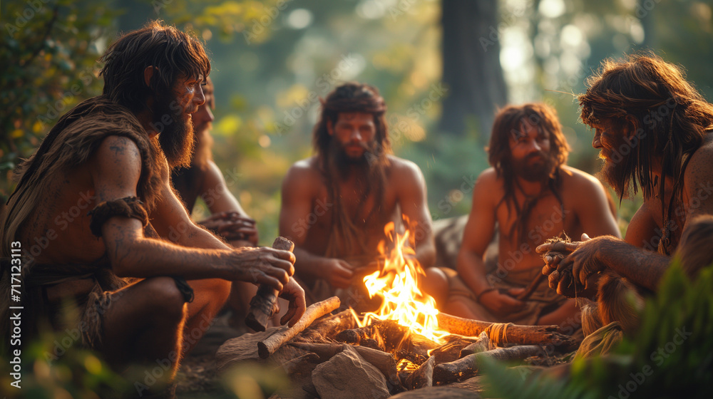 Hyper-realistic Hearth, Hunter gatherer, Neanderthal Family Bathed in ...