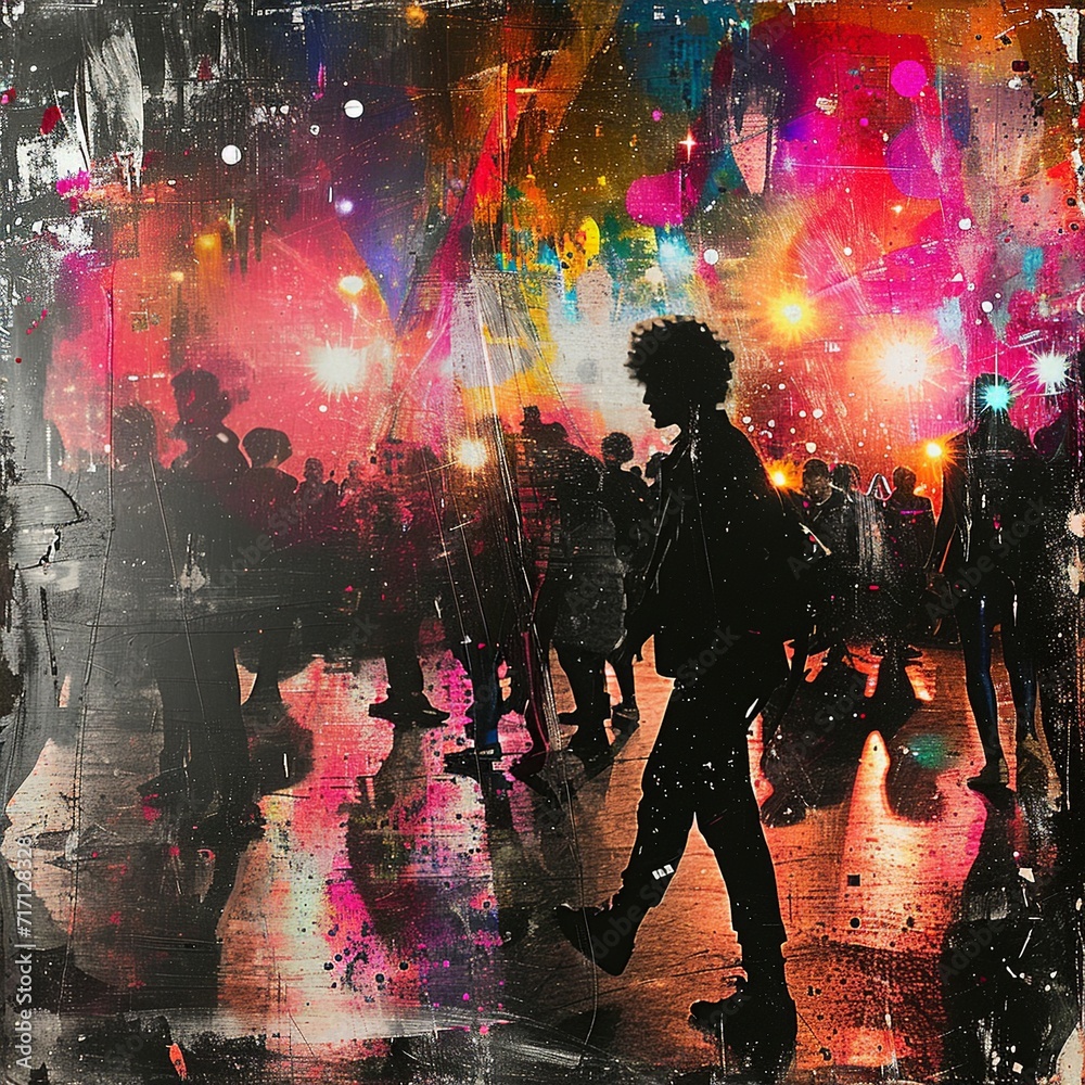 90s Dance Club Collage with Vibrant Lights and Movement Illustrations ...