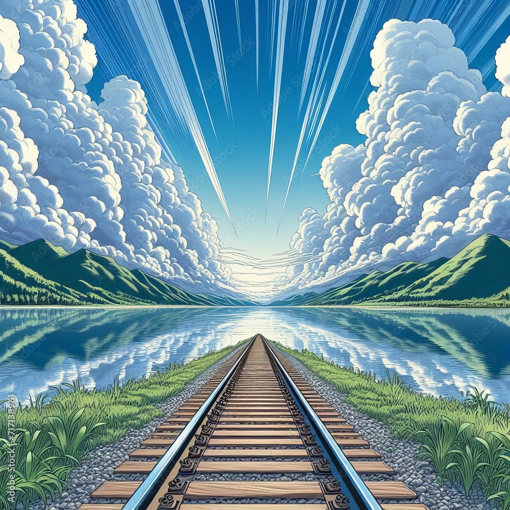 An animation of a Railroad Beautiful picture in a rural area ...