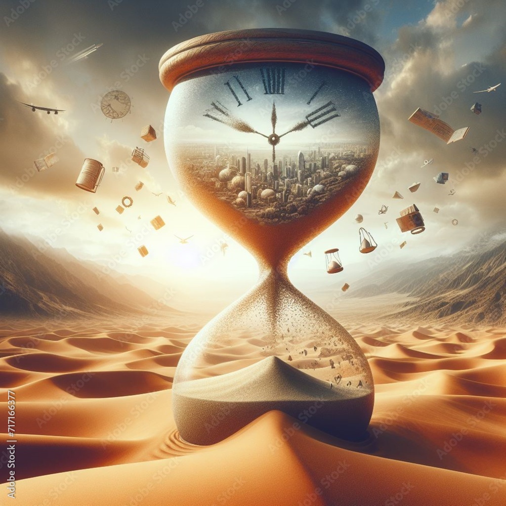 Obraz Un reloj de arena gigante en un desierto interminable, donde los ...