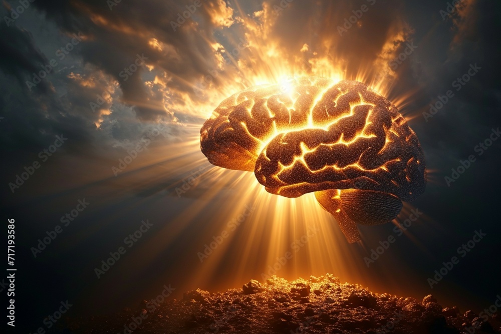 Mind enlightenment A radiant light beam signifies the acquisition of ...