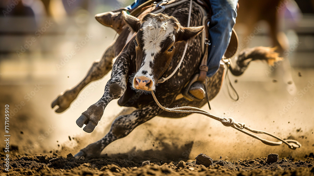 ภาพประกอบสต็อก A close-up of a determined rodeo calf roper swiftly ...