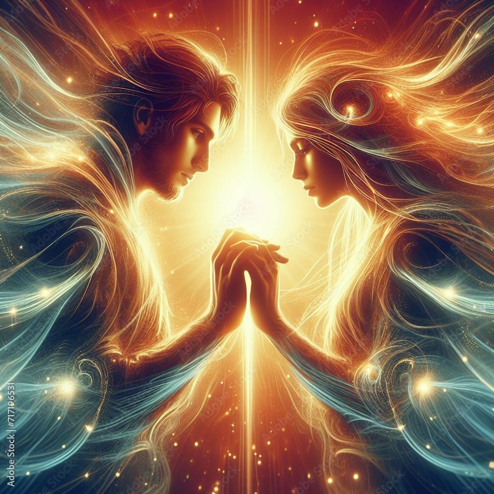Twin flame couple. Soulmates. The concept of magical, esoteric, tantric ...