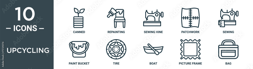 upcycling outline icon set includes thin line canned, repainting ...
