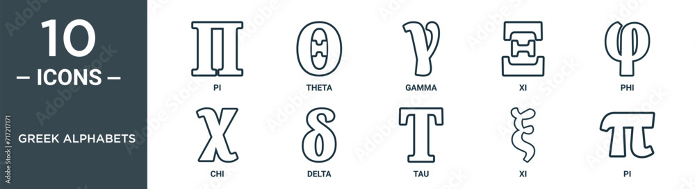 greek alphabets outline icon set includes thin line pi, theta, gamma ...