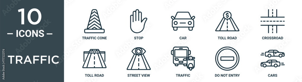 traffic outline icon set includes thin line traffic cone, stop, car ...